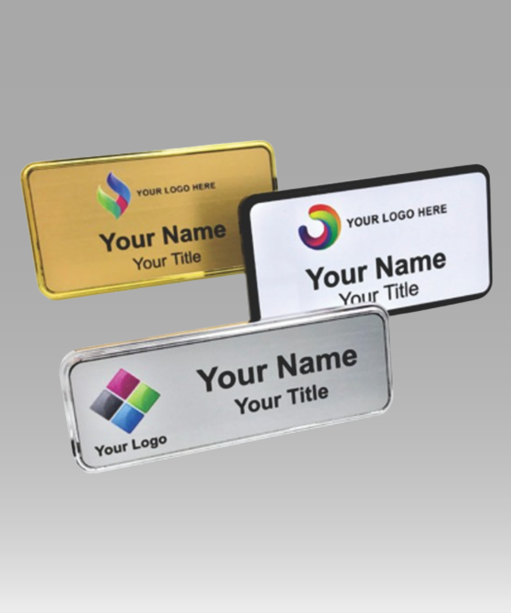 Engraved Gold Metal Framed Name Badge - Ampros Awards