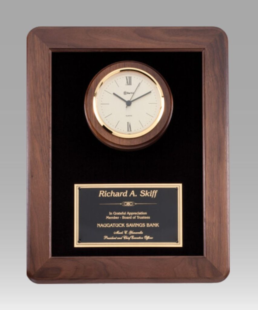 Walnut Executive Clock Plaque - Ampros Awards