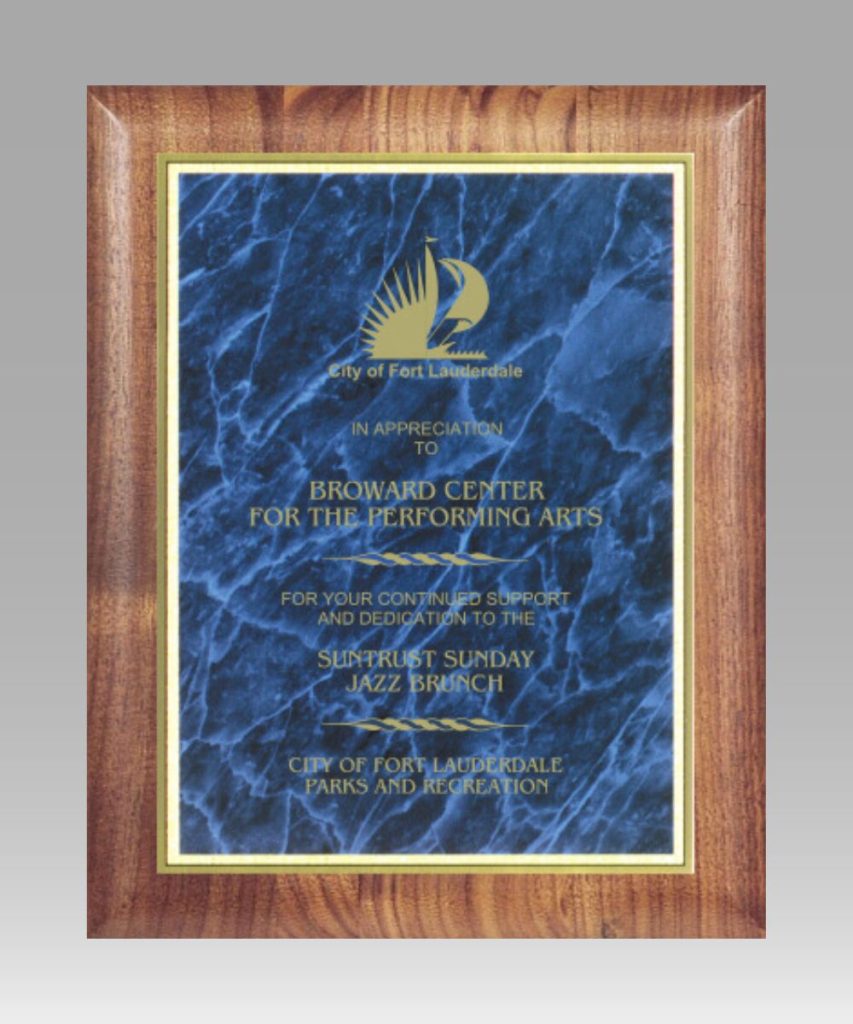 Walnut Round Edge Plaque Blue - Ampros Awards