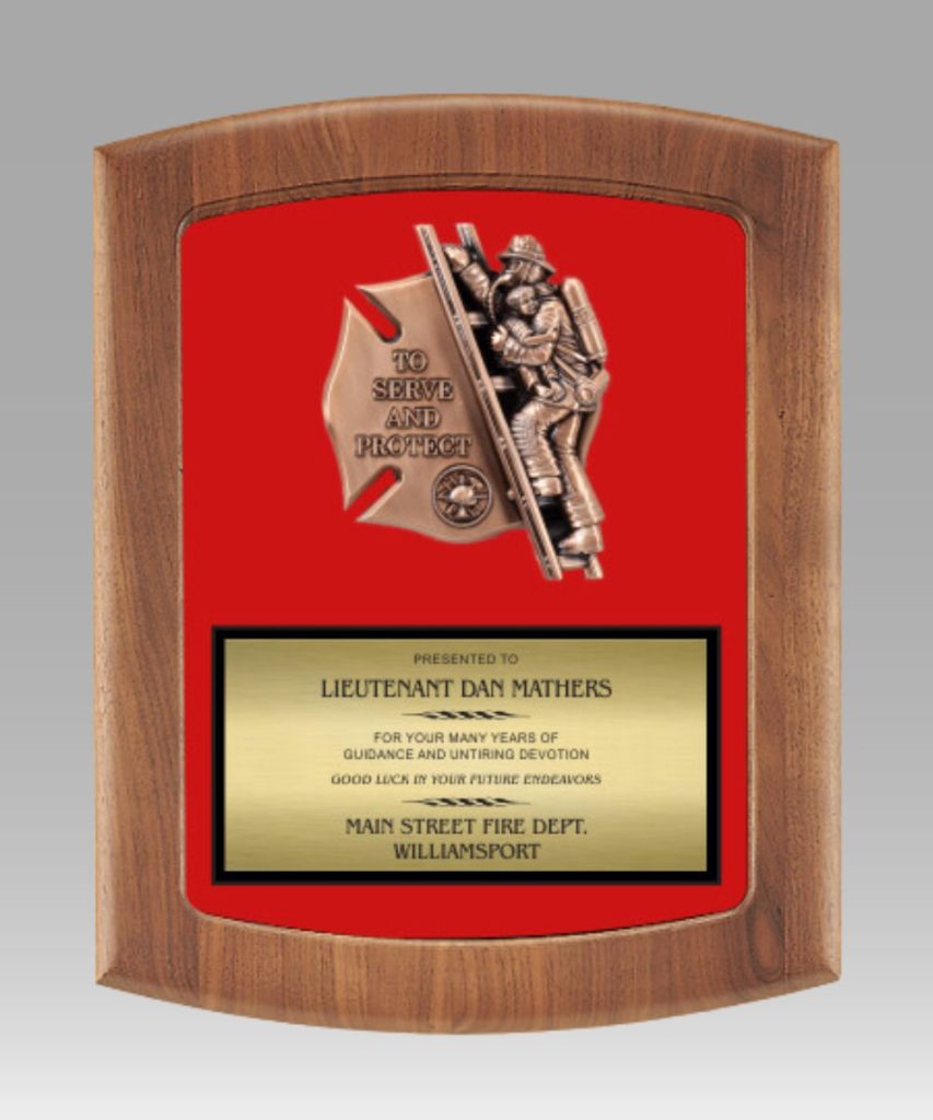 Walnut Fireman Plaque - Ampros Awards