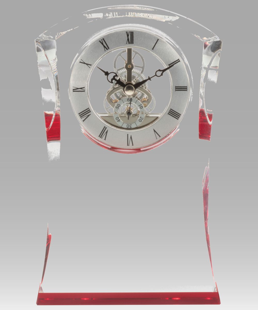 Elegant Red Highlight Crystal Clock - Ampros Awards