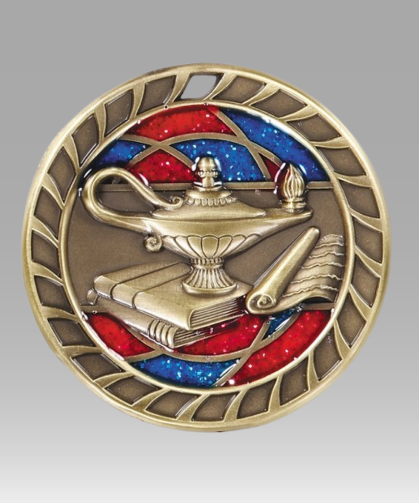 Lamp of Knowledge Glitter Medal - Ampros Awards